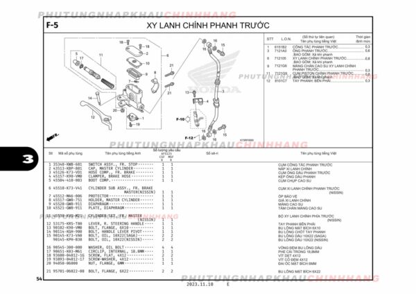 F5 - XY LANH CHÍNH PHANH TRƯỚC - HONDA FUTURE 125 2018 (K73) - Phụ Tùng Nhập Khẩu Chính Hãng