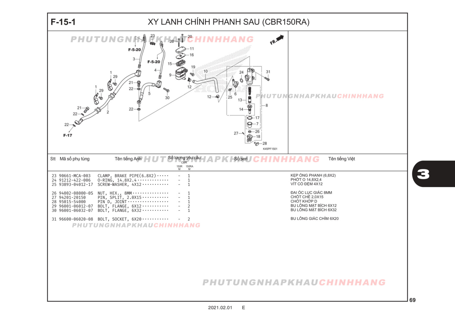 F15-1 - XY LANH CHÍNH PHANH SAU (ABS) - HONDA CBR 150R (K45R) - Phụ ...